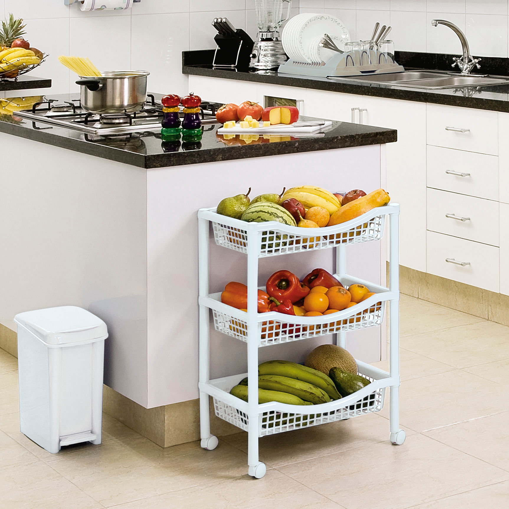 Combo Cocina Portarrollo Triple + Canasta Móvil Rectangular